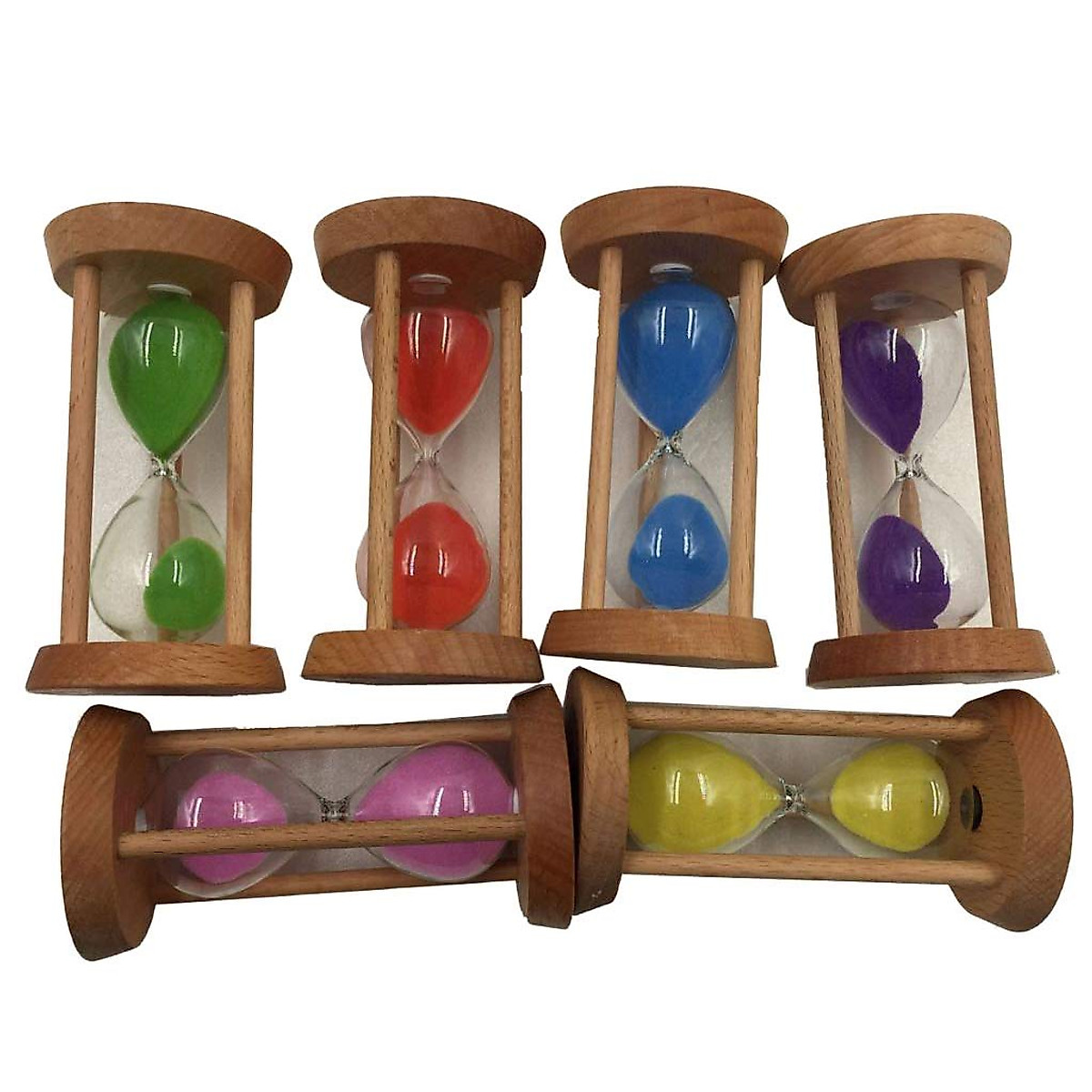 Backbayia 6 Pieces Colorful Sand Timer 30s/1/2/3/5/10 Minutes Hourglass Sandglass for Kids, Classroom, Kitchen, Games (Round)
