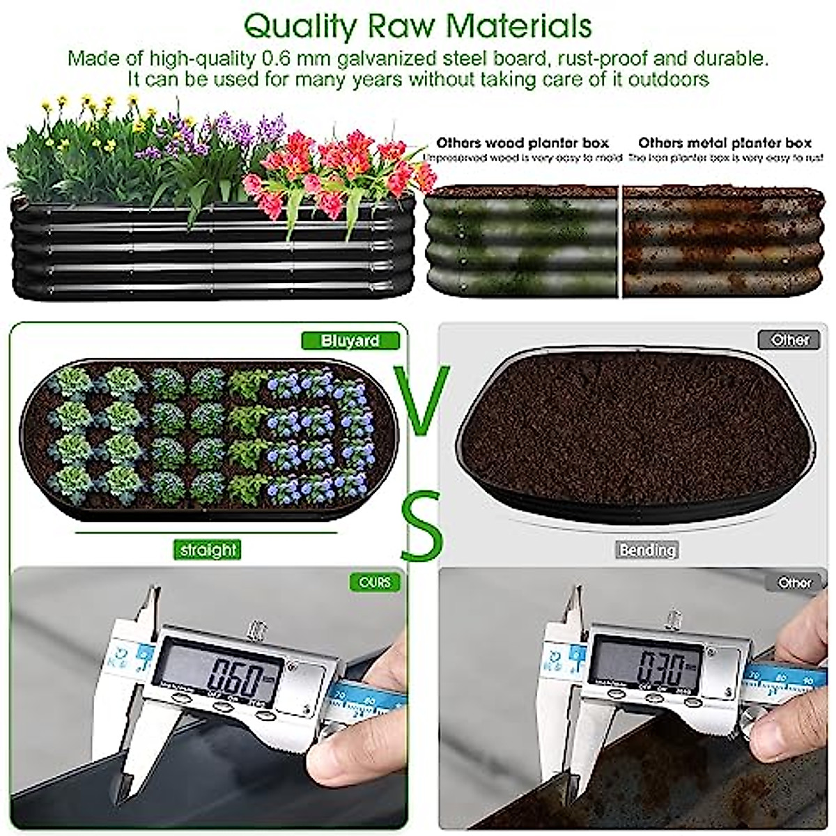 Bluyard Raised Garden Bed 8x2x1.4 ft Zinc-Aluminum-Magnesium Coated Steel Planter Box Outdoor with Rubber Edge Tools and Gloves 9-in-1 Garden Bed Kit for Vegetables Flowers Fruits and Herbs, Dark Gray