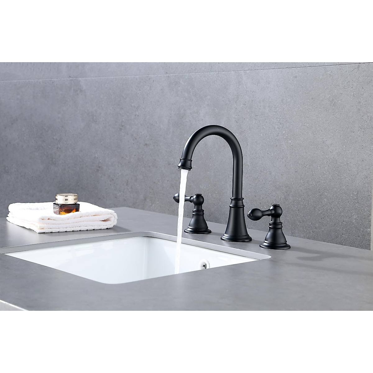 Derengge Matte Black Bathroom Sink Faucet,3 Hole Two Handle Bathroom Faucet with Pop up Drain, 8 Inch Widespread Bathroom Faucet for Bathroom Sink Vanity RV Farmhouse Sink,LF-0285-MT