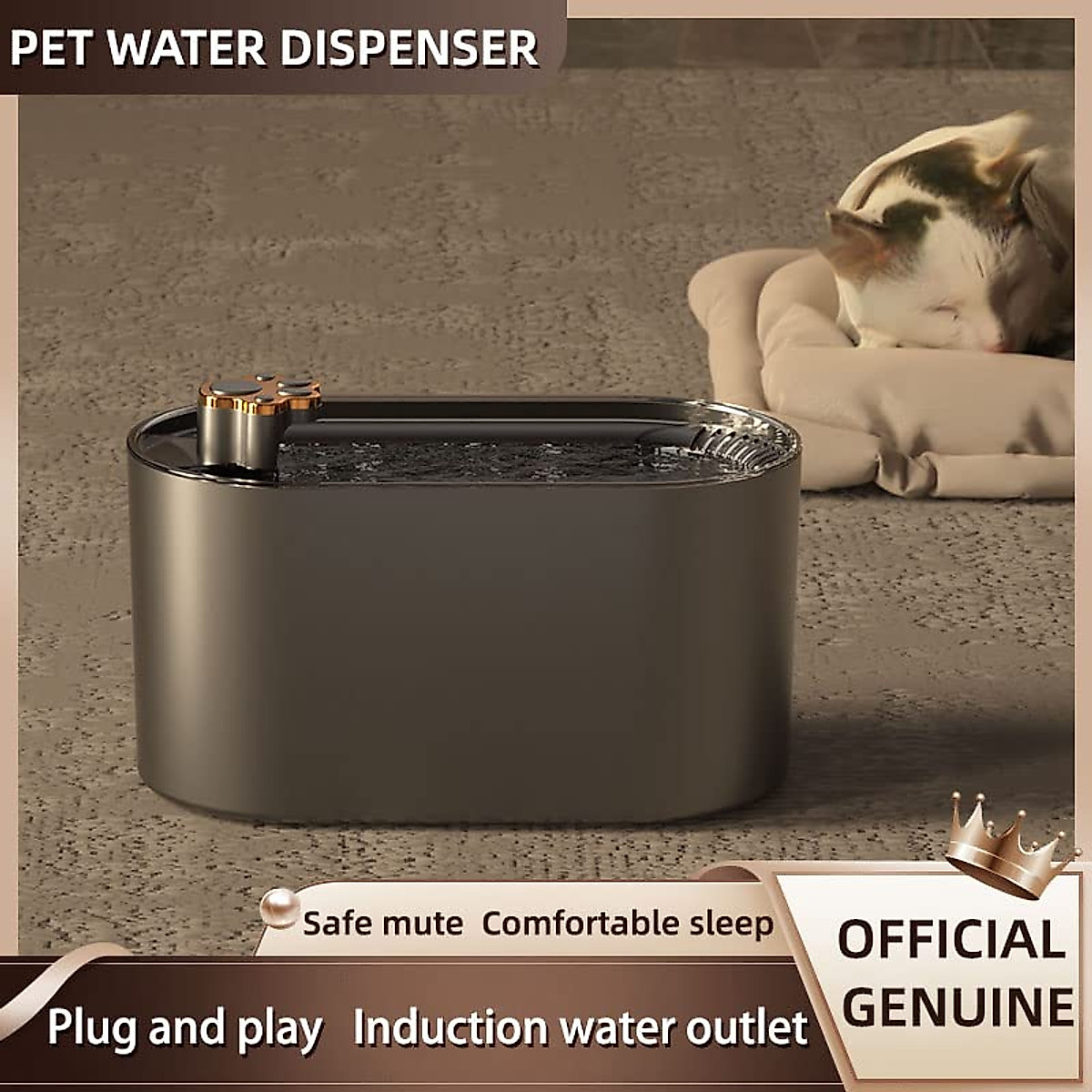 Dog Water Fountain, Whisper Quiet 101oz Cat Fountain Pet Water Fountain, Dog Drinking Bowl, Water Fountain for Cats Inside, Dog Water Dispenser with LED Light, w/ 1 Cat Waterer Filter