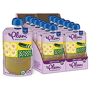 Plum Organics Stage 2 Organic Baby Food - Banana, Zucchini, and Amaranth - 3.5 oz Pouch (Pack of 12) - Organic Fruit and Vegetable Baby Food Pouch