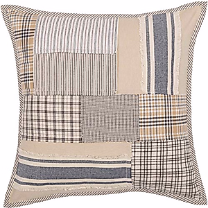 Piper Classics Mill Creek Patchwork Throw Pillow Cover, 20" x 20", Modern Farmhouse Style Accent Pillow, Country Patchwork Quilted, Grain Sack Stripe, Ticking & Plaid Fabrics, 100% Cotton …