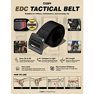 CQR Tactical Belt, Military Style Heavy Duty Belt, Webbing EDC Quick-Release Buckle, Plastic Flip Tab Black, X-Large