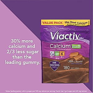 Viactiv Calcium Plus Vitamin D Supplement Soft Chews, Brown, Milk Chocolate, 180 Count