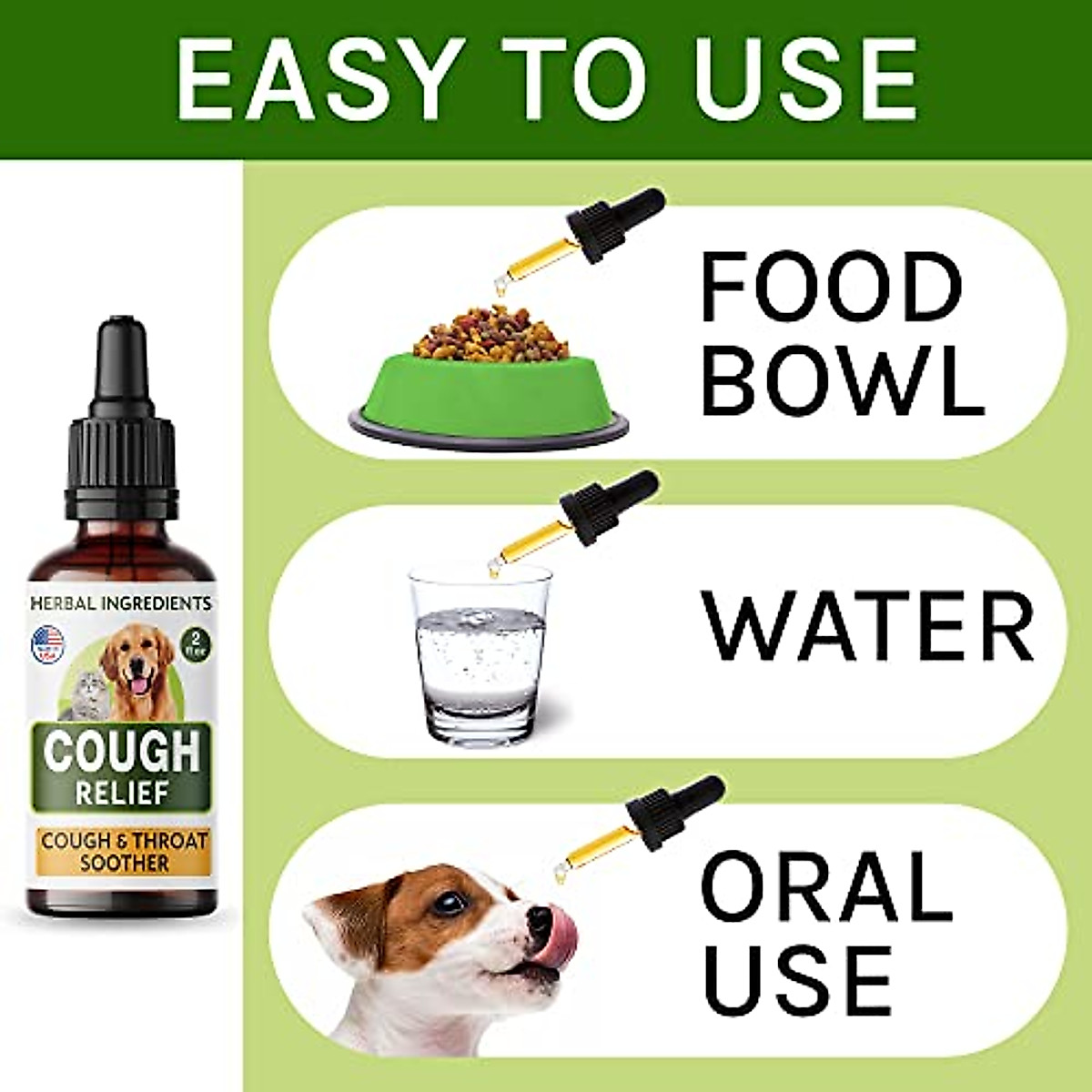 Kennel Cough Herbal Drops for Dogs & Cats - Cough Relief - Throat Soother - Homeopathic Respiratory Support - Dry, Wet Pet Cough and Cat Asthma, Sinus Congestion Treatment - Made in US - 2 Fl Oz