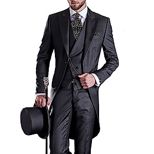 Lilis® Mens Premium Tail Tuexdo 3 Pieces Suit Tailcoat Jacket Tux Vest & Trousers Black