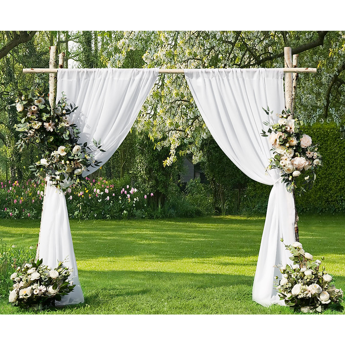 Warm Home Designs 7 Feet Long White Backdrop Curtains. Pair of 52 x 84 Chiffon Backdrop Curtains with 2 Tie-Backs. Perfect as Wedding Backdrop, White Backdrop, or as Chiffon Curtains. WW White 84"