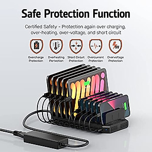 Alxum USB Fast Charging Station with Quick Charge 3.0, 10 Port Charging Stand for Multiple Devices, Compatible with iPad, iPhone, Samsung Galaxy, Black