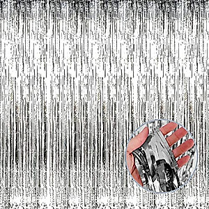 4 Pack Silver Foil Fringe Curtain Backdrop, 3.28Ft x 8.2Ft Metallic Tinsel Foil Fringe Streamer Curtains for Photo Booth Props, Birthday, Wedding, New Year’s, Christmas Decoration Party Supplies