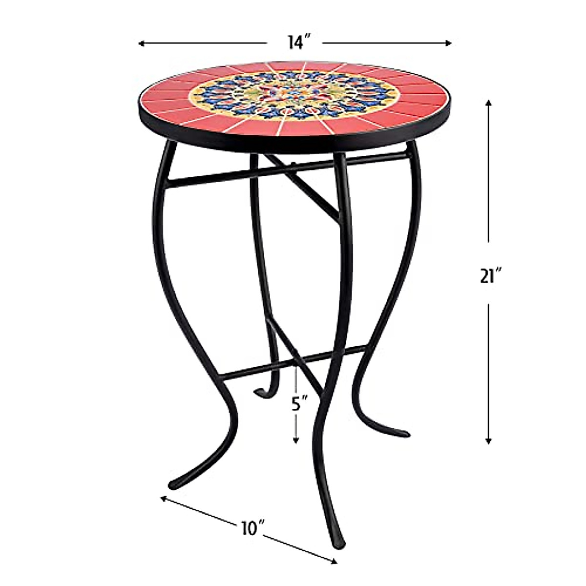 VONLUCE 21 Inch Mosaic Plant Stand, 14 Inch Round Side Table with Ceramic Tile Top, Indoor and Outdoor Accent Table, Outdoor Patio Furniture, End Table for Garden Patio Living Room More, Red