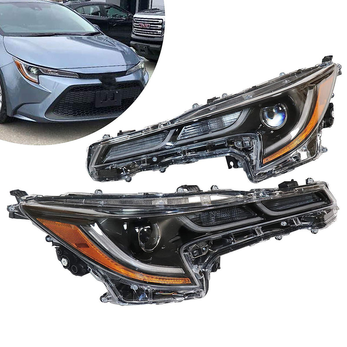 Guaopom LED Car Headlights Headlamp Drivers Passengers Side Car Headlights Compatible With For Toyota Corolla 2020-2021 Black Housing Halogen Lamp Left Right Side Headlamp Direct Replacement (L+R)