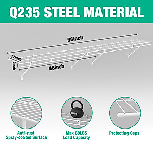 HAUSHOF Closet Shelves Wall Mounted 2-Pack, 4 ft x 12in White Wire Shelving for Laundry Room, Closet, Basement Organization and Storage