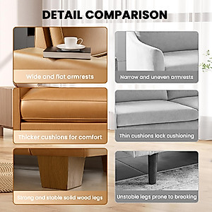 COUCHOICE Modern Faux Leather Sofa Couch,Loveseat Sofa,Small Sofa,with Spring Cushions and Solid Wood Frame,Removable Sofa Cover,Suitable for Living Rooms,Offices,Apartments(88.58inch,Brown)