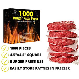 Kitchen RMore Burger Patty Paper 1000 Pcs - Hamburger Wax Paper to Separate Frozen Pressed Patties BBQ - for Easy Release from Burger Press Patty Maker - for Origami and Patty Paper Geometry Math