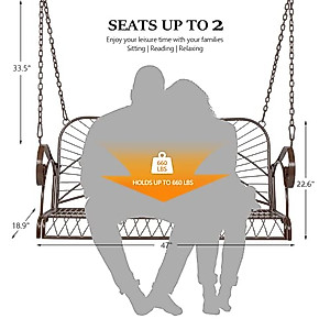 VINGLI Upgraded Metal Patio Porch Swing, 660 LBS Weight Capacity Steel Porch Swing Chair for Outdoors, Heavy Duty Swing Chair Bench for Gardens & Yards (Pattern 3)