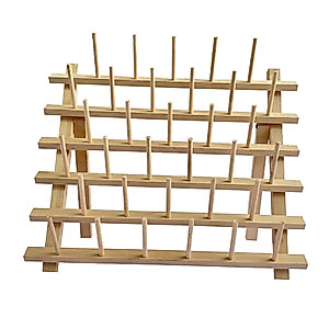 pistro Wooden Thread Holder Storage 33 Spools Embroidery Yarn Organizer Desktop Sewing Spool Cone Stand Rack Shelf for Hair-braiding Jewelry Rings Display