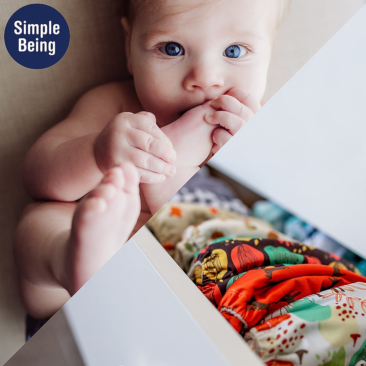 Simple Being Reusable Cloth Diapers, Double Gusset, One Size Adjustable, Washable Soft Absorbent, Waterproof Cover, Eco-Friendly Unisex Baby Girl Boy, six 4-Layers Microfiber Inserts (Constellations)