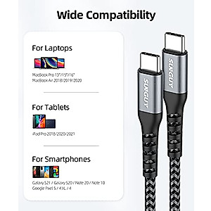 SUNGUY USB C to USB-C Cable, [2Pack, 2FT/0.6M ] 60W PD C to C Fast Charger Cable Cord Compatible for Samsung Galaxy S21/S21+/S20+ Ultra, iPad Pro 2020/2018, iPad Air 2020,MacBook Air/Pro and More