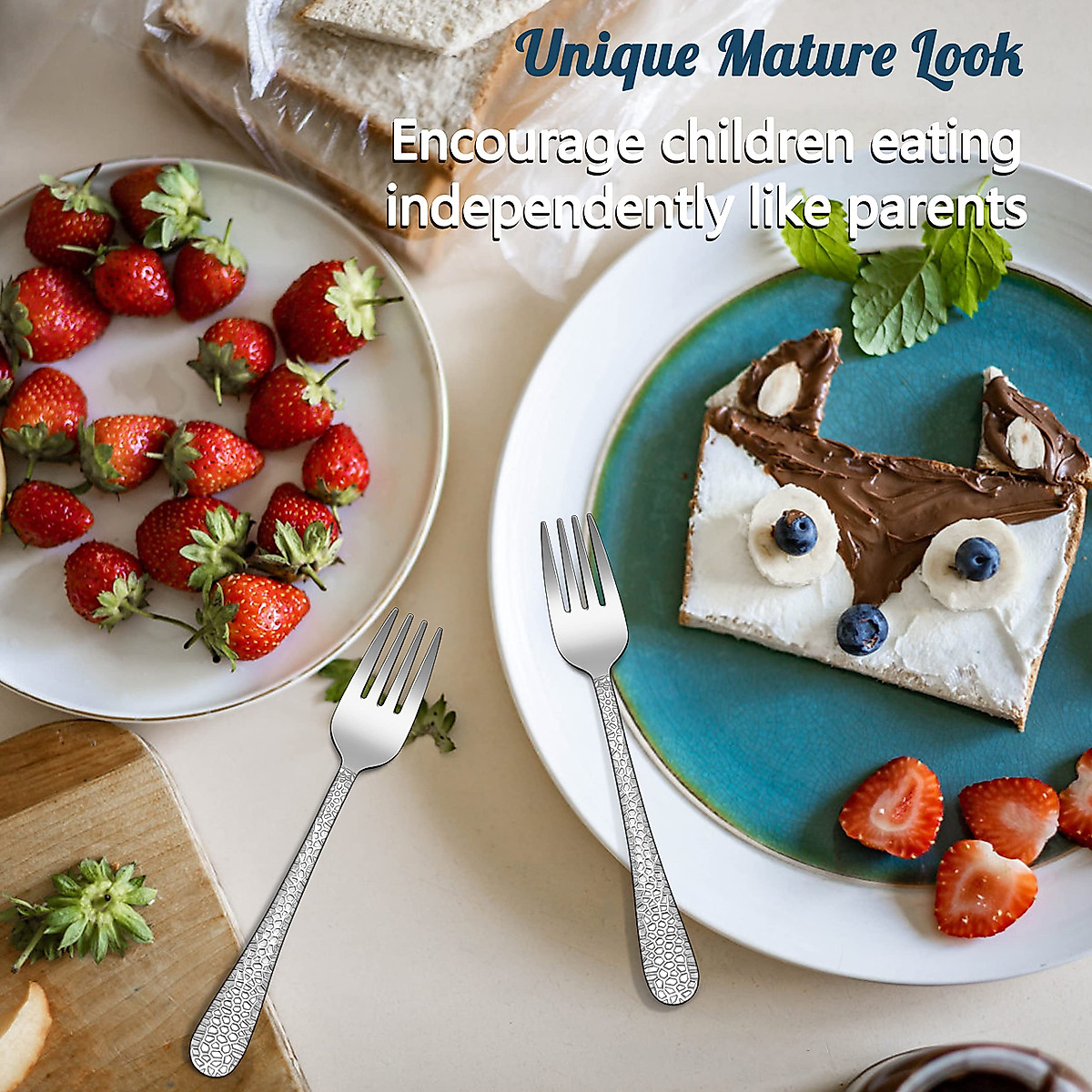 9-Piece Stainless Steel Kids Forks, HaWare Toddler Forks, Kids Silverware Preschooler Utensils, Baby Forks for Self Feeding, Mini Flatware Set for Home Kitchen School, Healthy and Dishwasher Safe