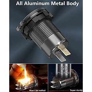 83W 12V USB Power Outlet, Qidoe Aluminum 65W PD USB-C Laptop Charger Socket and 18W QC3.0 Car USB Port with Digital Voltmeter Button Switch Smart Boosting 12V USB Outlet for Car RV Marine Boat Moto