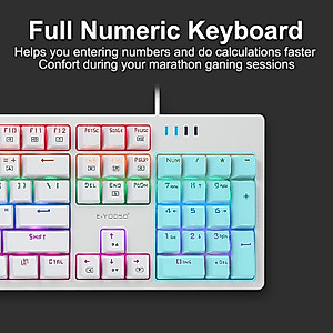 Mechanical Gaming Keyboard, E-YOOSO K-682 Rainbow LED Backlit and RGB Side Light 104 Key, High-Speed USB Data Cable-Suitable for Games and Office