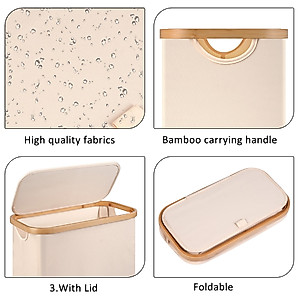 Merkisa Slim Laundry Basket,Tall laundry Hamper with Lid,60L Hamper for Laundry,Dirty Cloth Hamper with Bamboo Handle for Toys,Towels, Clothes Organizing,Beige