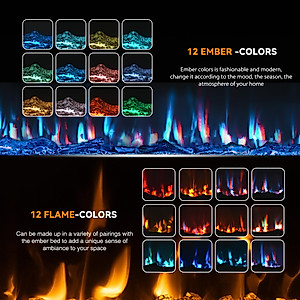 Manastin 60 Inch Electric Fireplace in-Wall Recessed and Wall Mounted with Remote Control, 750W/1500W Thin Wall Fireplace Heater(60-99°F Thermostat) with 12 Adjustable Color, Timer and Log Set