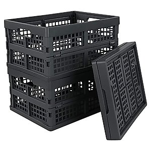 Idotry 3-PACK 15 L Plastic Stacking Folding Storage Crates, Stackable Collapsible Storage Basket