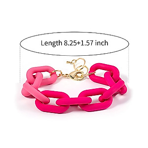 CONRAN KREMIX Hot Pink Bracelet Resin Chain Chunky Acrylic Bracelet For Women Neon Plastic Rainbow Jewelry (Rose)