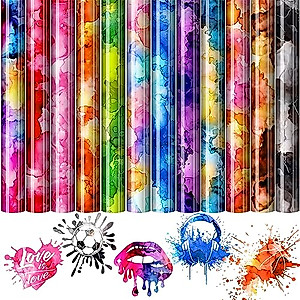 Watercolor Heat Transfer Vinyl,12" x 10",Ink Pattern Iron-on Vinyl Tie Dye Print HTV Rolls Bundle for T-Shirts Clothes Fabric,Heat Press Vinyl DIY Supplies
