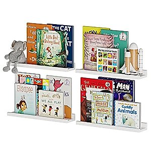 You Have Space Lagos 17" Kids Bookshelf, Picture Ledge Shelf for Living Room Decor, Office Decor and Farmhouse Kitchen Decor, White Set of 4