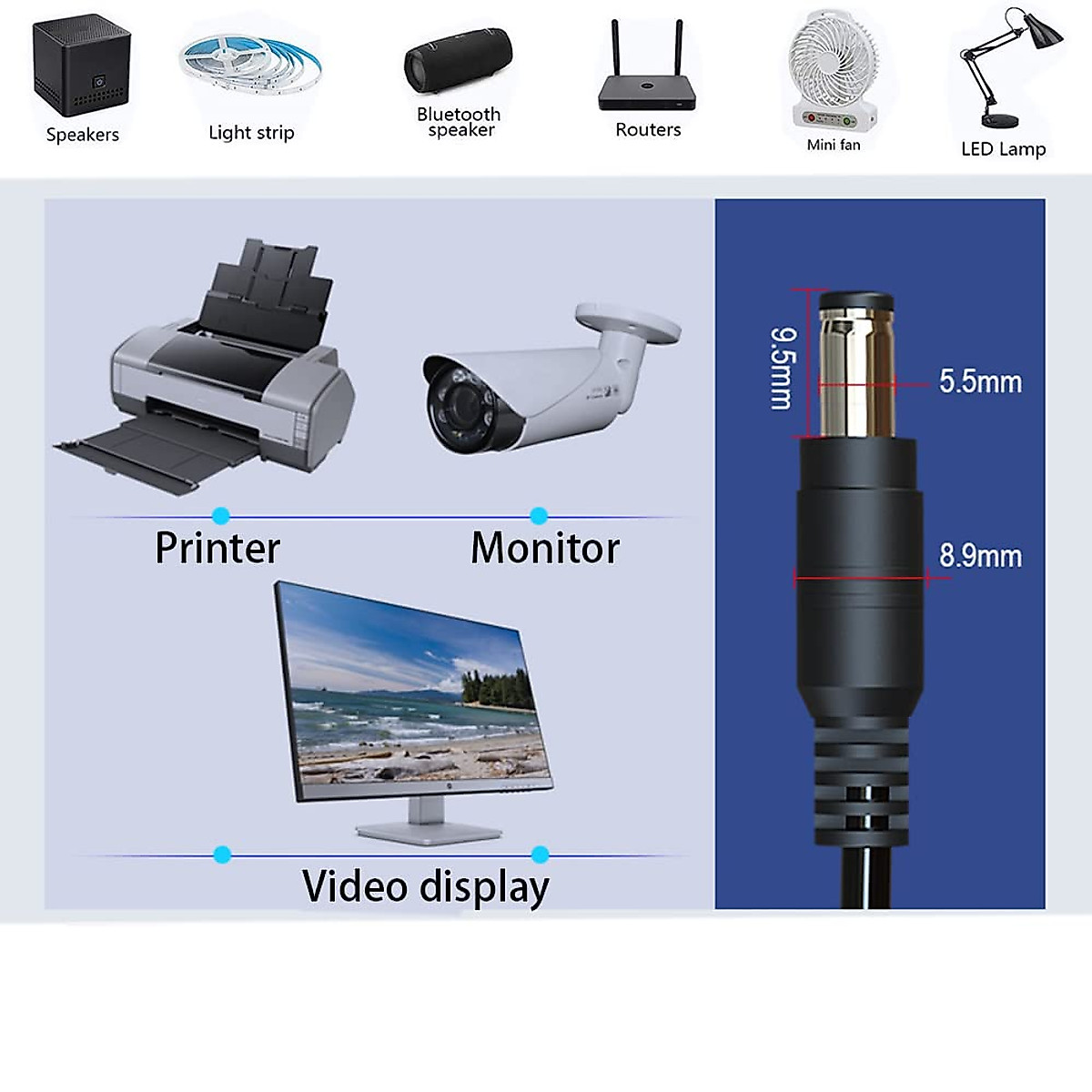 12V 5A 60W Power Supply Adapter, AC DC Converter 100V~240V to 12 Volt 5 Amp Transformer 5.5x2.5mm Plug, LED Strip Light 3D Printer LED Driver CCTV Security System LCD Monitor
