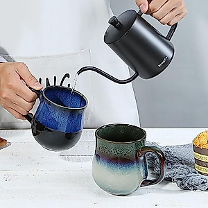 RELEDESA 16 Oz Large Ceramic Coffee Mug with Big Handle, Handmade Glazed Tea Cup for Office and Home, Microwave and Dishwasher Safe, Small Coffee Cups for Hot and Cold Drinking (Ink Green)