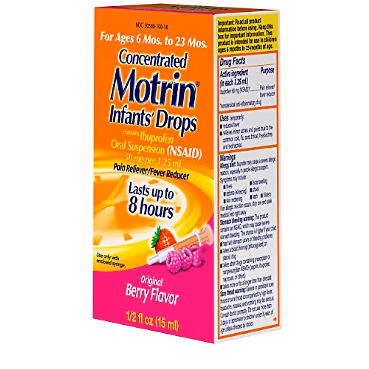 Infants' Motrin Concentrated Drops, Fever Reducer, Ibuprofen, Berry Flavored.5 Oz