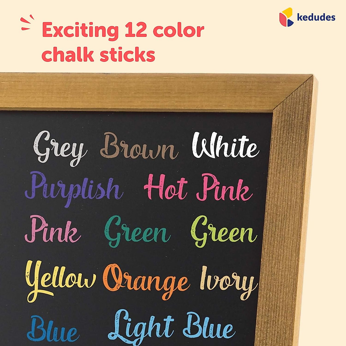 Kedudes Non-Toxic Dustless Chalk with Eraser (24 pack) - 12 Colored Chalk + 12 White Chalkboard Chalk and Chalk Board Eraser for Teachers, Sidewalk Chalk for Kids, Outdoor Chalk, School Supplies Chalk