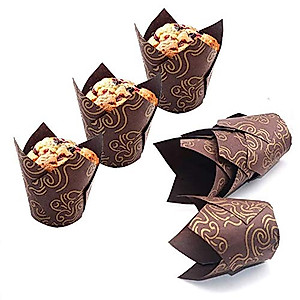 Tulip Cupcake Liners,100 pieces Cupcake Paper Muffin Cups with Gold Print for Baking, Perfect for Festive Occasion(Packaging Upgrade)
