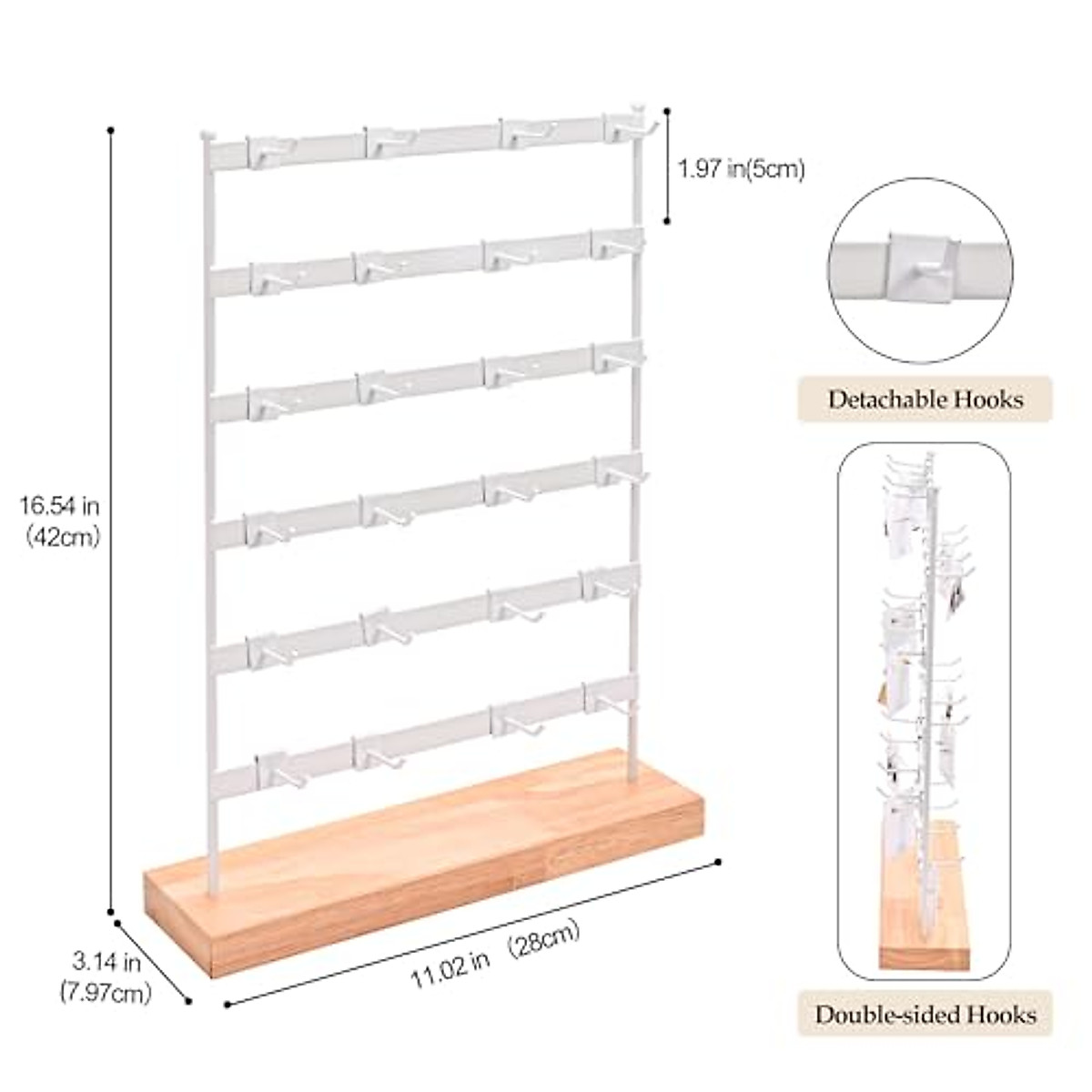 Lolalet Earring Display Stand for Selling, 6 Tier Earrings Display Rack with 24 Adjustable Hooks, Jewelry Display Stand for Vendors Earrings, Keychain Cards Retail Display -White