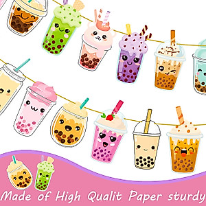 2Pcs Bubble Milk Tea Party Banners Bubble Tea Birthday Party Decorations Pearl Milk Tea Cutout Banners Boba Tea Party Decorations for Bubble Boba Tea Theme Birthday Party Baby Shower Supplies