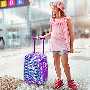 gxtvo Kids Suitcase with Wheels for Girls, Mermaid Rolling carry on Luggage for Toddler Children