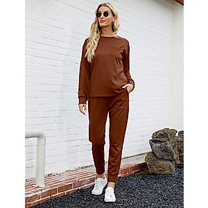 Bofell Womens Fall Fashion 2024 Lounge 2 Piece Outfits Soft Trendy Travel Clothing Joggers Sets Coffee XL