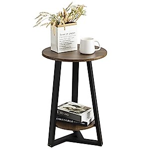 TINSAWOOD Small Side Table, Small End Table for Living Room, Bedroom, Balcony & Small Spaces, Modern Home Decor Round Small Accent Table with Storage Shelf, Easy Assembly