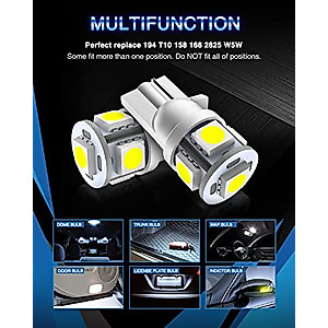 Marsauto 194 LED Bulb 6000K White 168 T10 2825 5SMD Replacement Bulbs for Car Dome Map Door Courtesy License Plate Lights (Pack of 10)