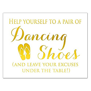 Dancing Shoes Wedding Sign For Guests, Flip Flop Signage, Gold Foil Print, Reception Decorations, Unframed Wall Art Poster
