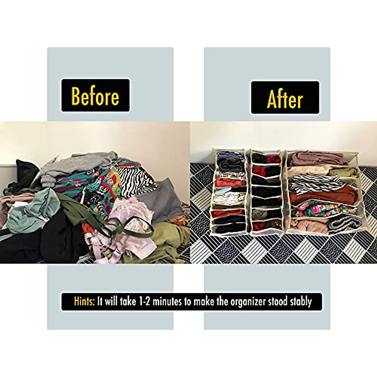 OohuuLife 3 Set Collapsible Cabinet Closet Organizer Storage Boxes Bra Organizer Socks and Underwear Drawer Divider, Cream