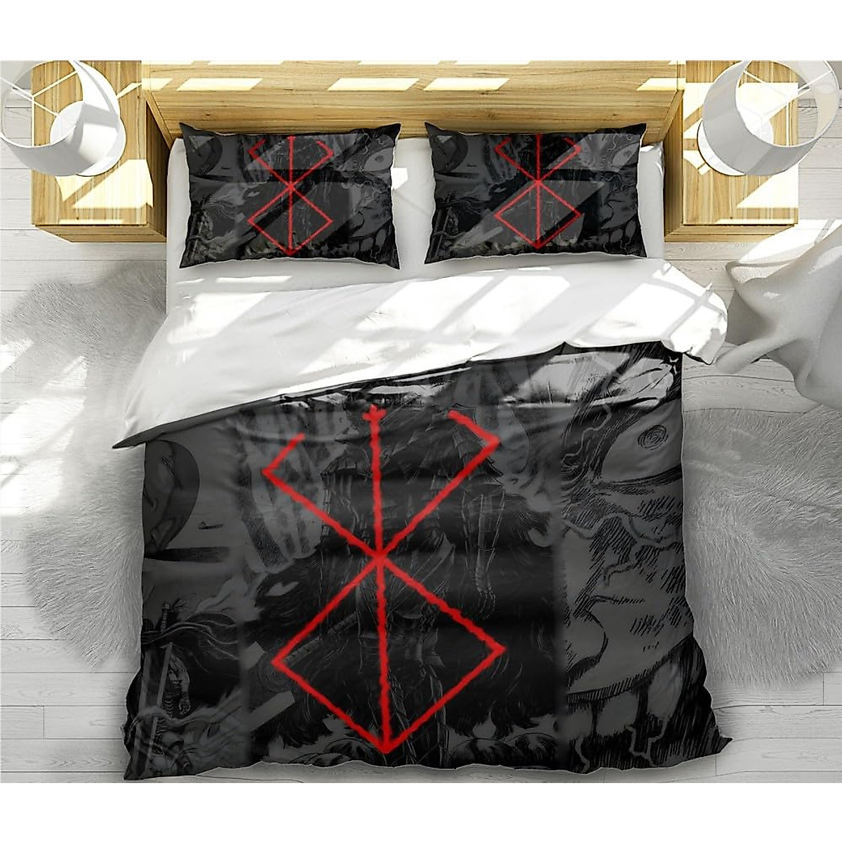 NEWAKI Berserk Guts Anime Duvet Cover Soft 3D Printed Bedding Set with Comforter Cover 3 Piece Set Includes 2 Pillowcases and 1 Duvet Cover Machine Washable (07,Queen (90"x90"))