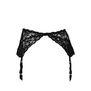 Angelique Women's Plus Size Floral Lace Nickel Free Adjustable Garter Belt for Stockings Black 22/24