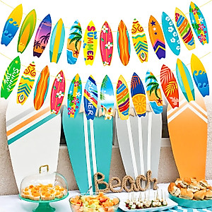 2pcs Surfboard Themed Banner Decorations Summer Surfing Birthday Party Decorations Surf Birthday Garland Decorations for Swimming Pool Summer Beach Party Birthday Baby Shower Party Supplies