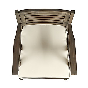 Hermosa Outdoor Acacia Wood Barstool (Set of 4), Grey with Cream Cushion