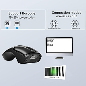 THARO New Wireless Mouse Barcode Scanner, 2-in-1 Design 2D Handheld Barcode Scanner with Wireless Mouse Functions for POS System,Store,Supermarket, Warehouse.(Black)