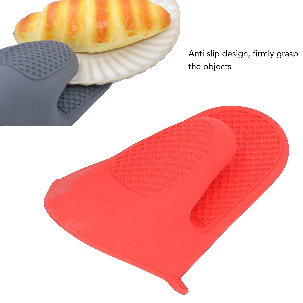 2 Pairs Mini Oven Gloves, Silicone Oven Mitts Heat and Slip Resistant Silicone Mini Potholders Mitts Kitchen Finger Grips for Kitchen Cooking and Baking(red)